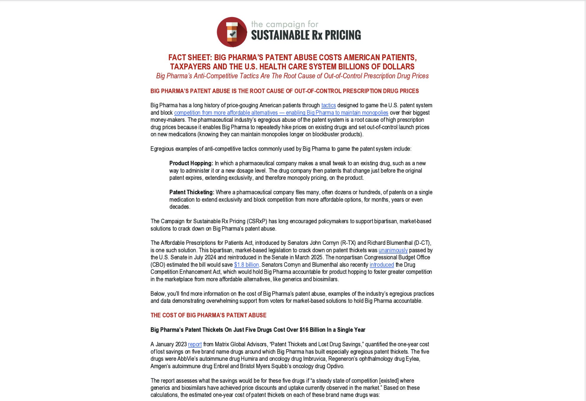 Fact Sheet: Patent Abuse - CSRxP