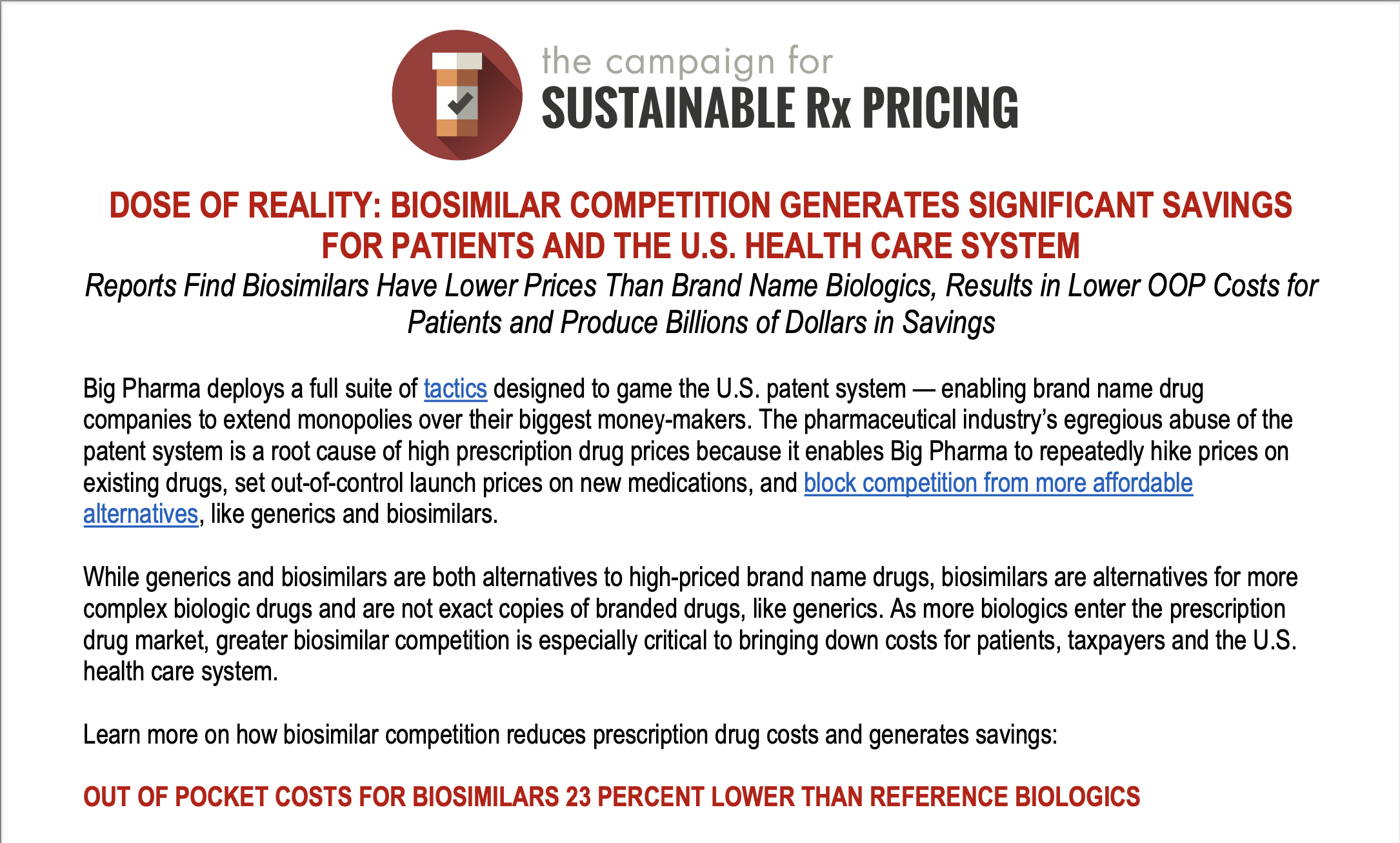 Fact Sheet: Biosimilar Competition - CSRxP